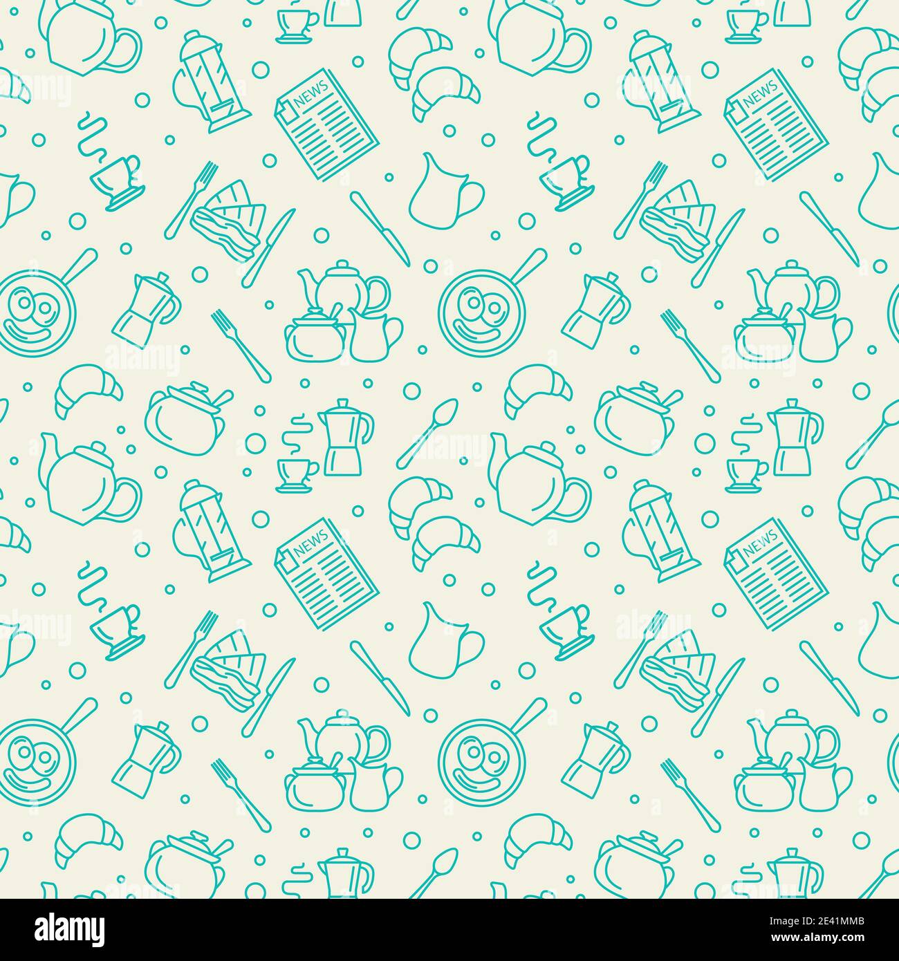 Breakfast thin line vector seamless pattern. Illustration Stock Vector ...