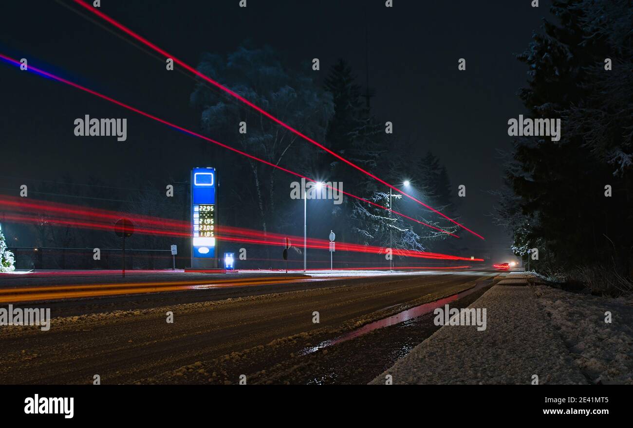 gas station and convenience store at night Stock Photo - Alamy