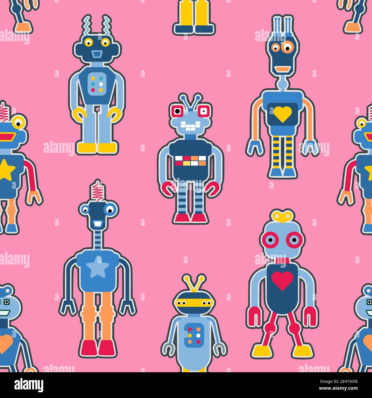 Kids clothes - fashion textile robot fashion print. Toy robots seamless ...