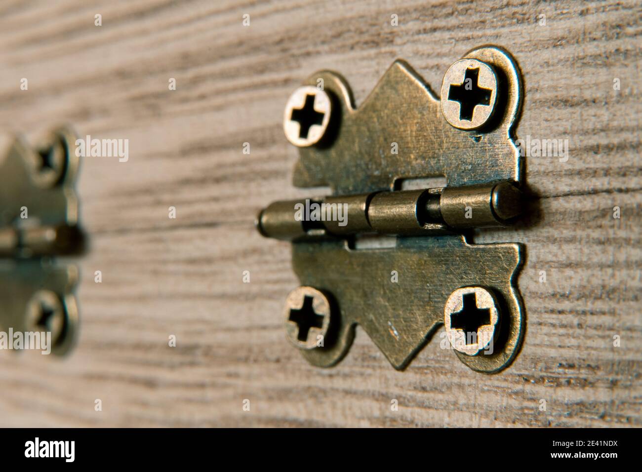 Detail of the hinge of a wooden box Stock Photo - Alamy