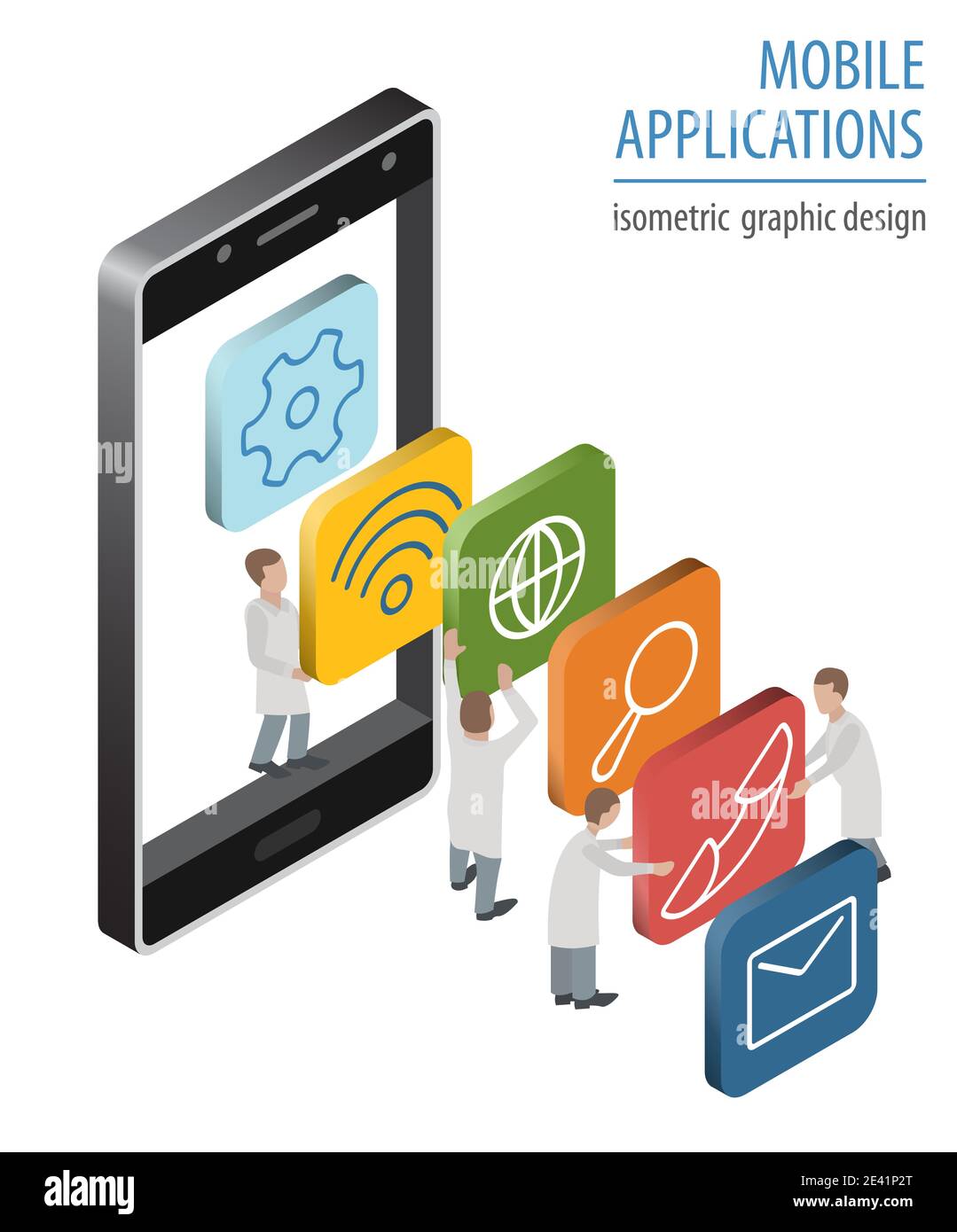 Mobile applications technology isometric collection. Software ...