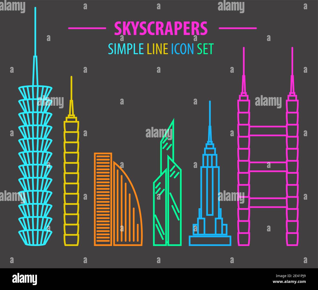 Skyscrapers simple line icon set isolated on white. Vector illustration ...