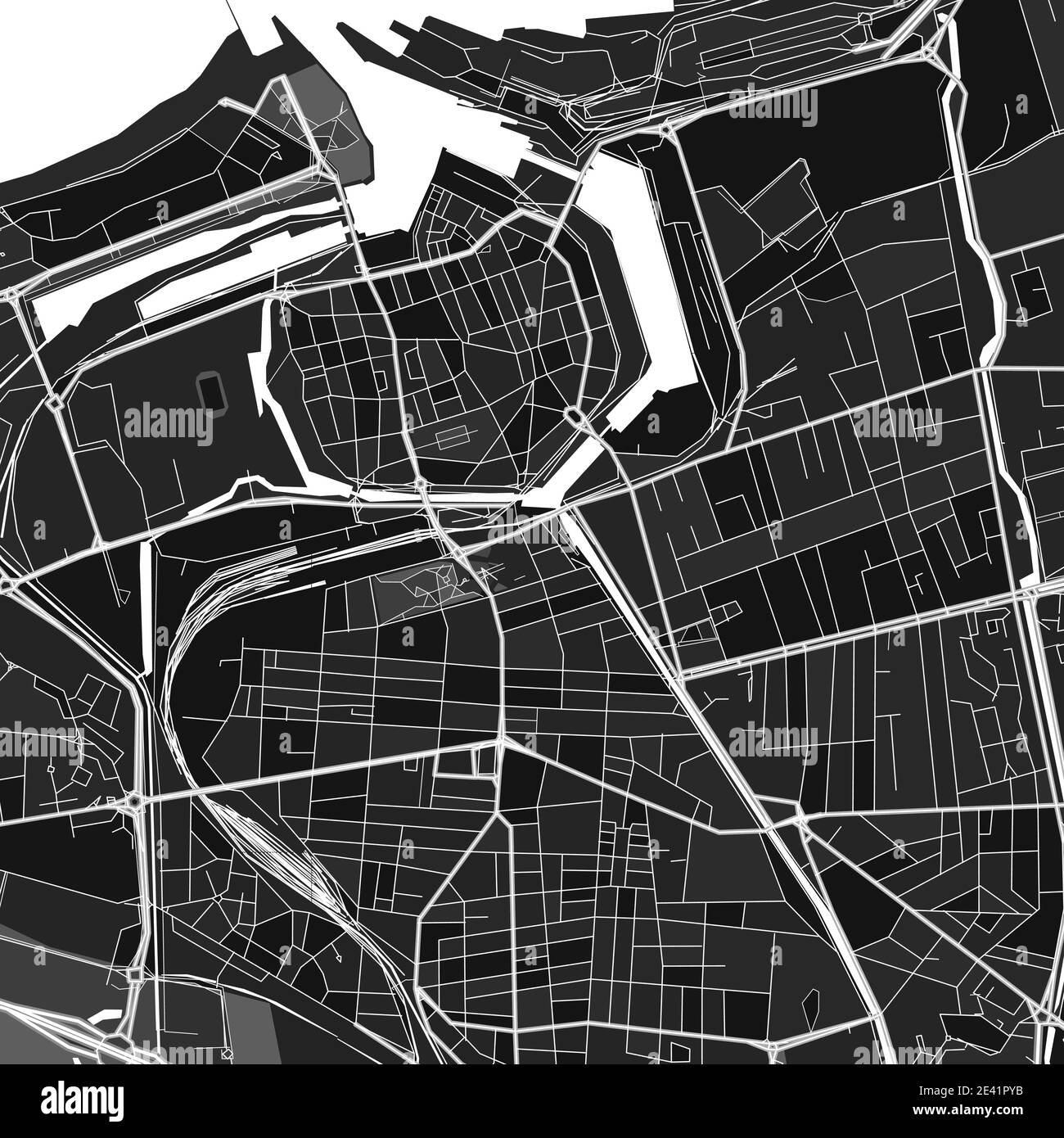 Dark vector art map of Calais, Pas-de-Calais, France with fine grays ...