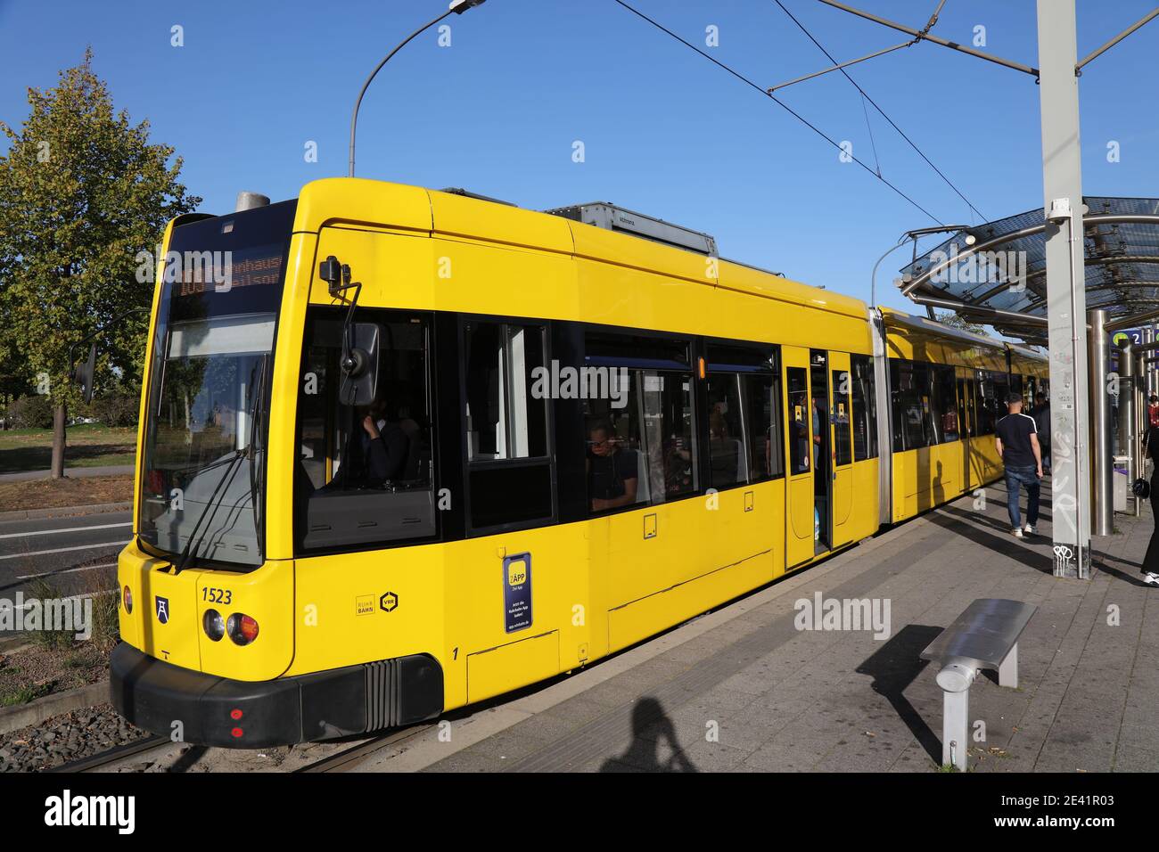 ESSEN, GERMANY - SEPTEMBER 20, 2020: Yellow tram of U-Bahn in Essen ...