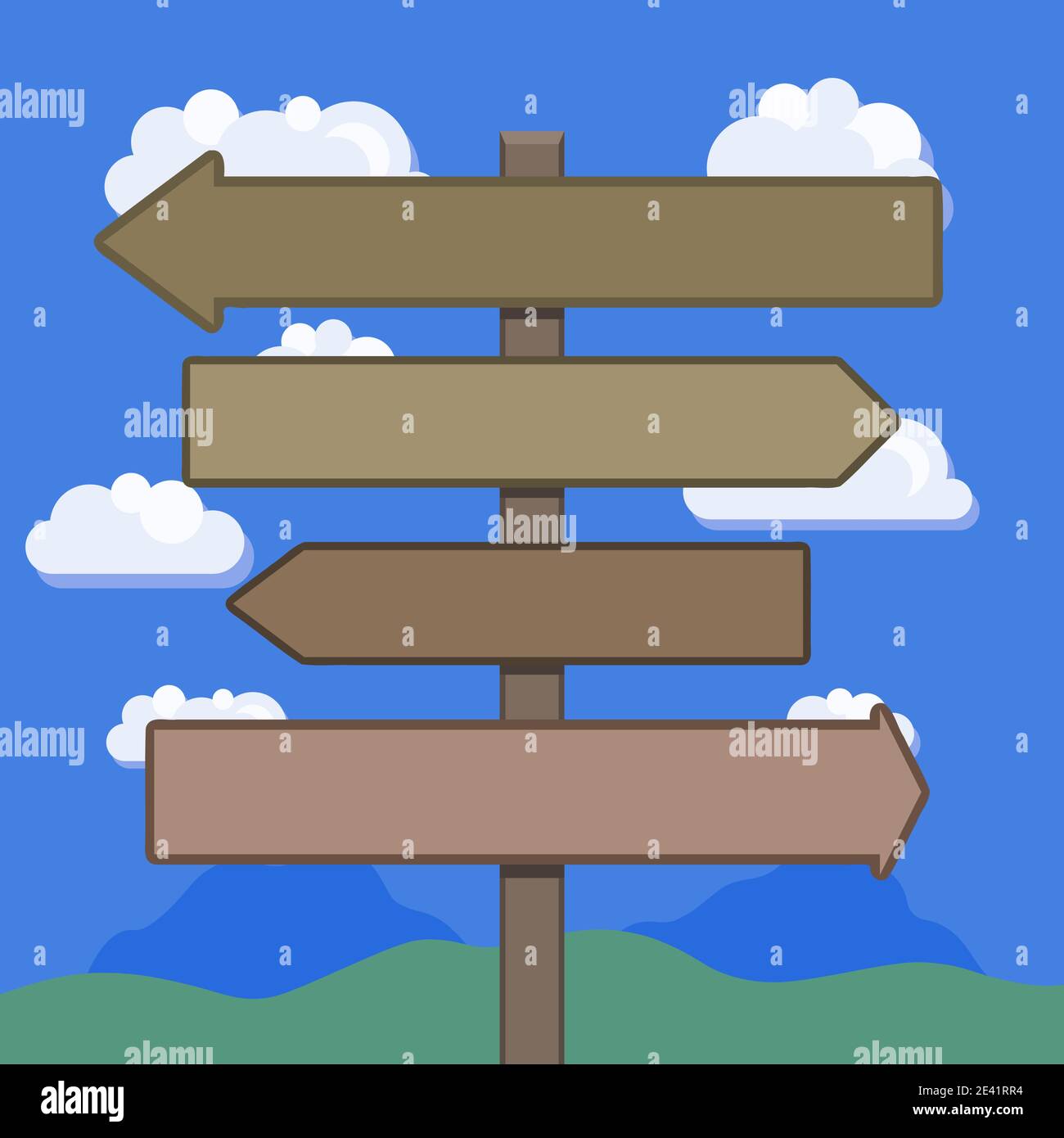 Blank direction signs with landscape in background. Vector illustration ...