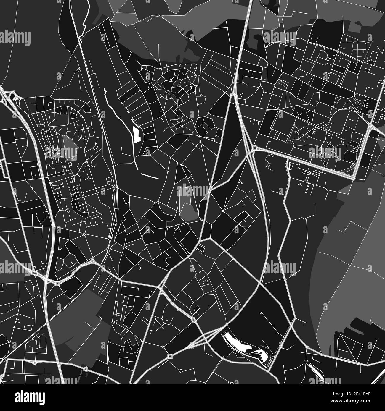 Dark vector art map of Sarcelles, Val-d Oise, France with fine grays ...