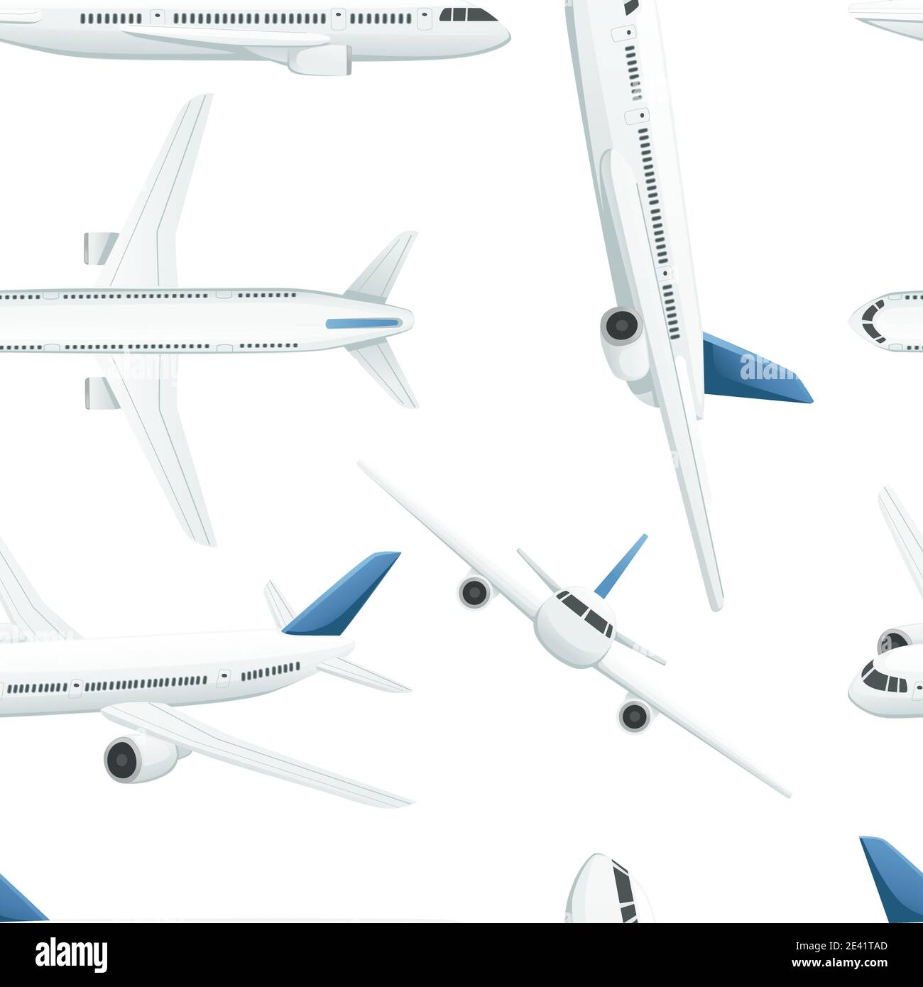 Seamless pattern white passenger airplane in profile front and top ...