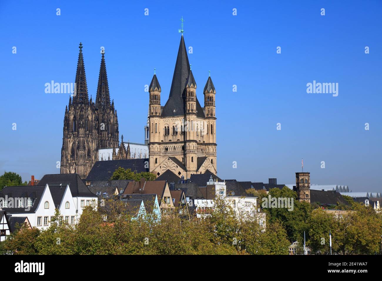 Cologne city skyline, Germany. Cologne Cathedral and Great St. Martin ...