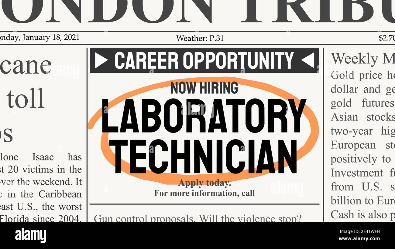 Laboratory technician career. Recruitment offer - job ad. Newspaper ...