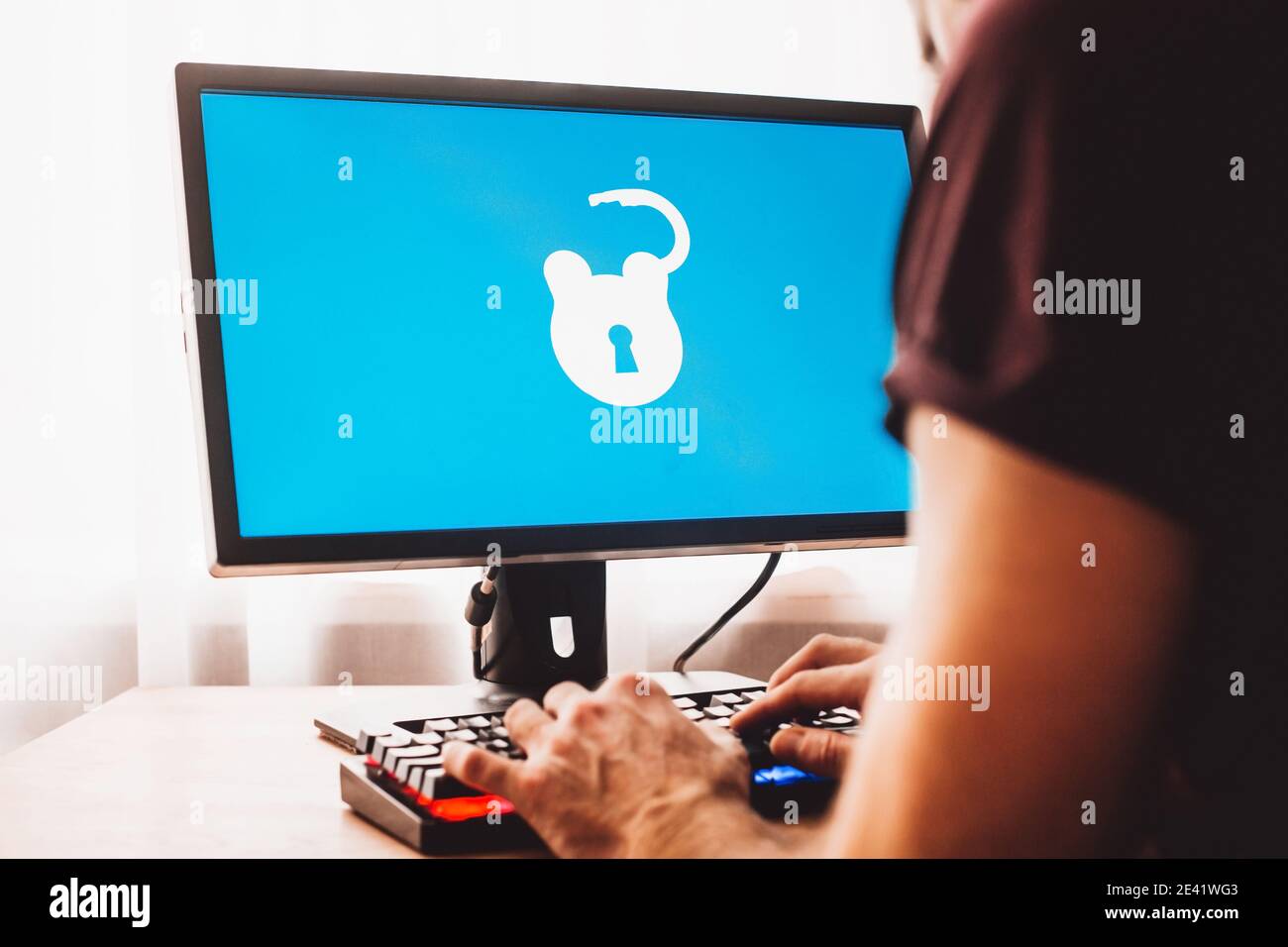 Open lock symbol on a computer screen - protection of personal data and ...