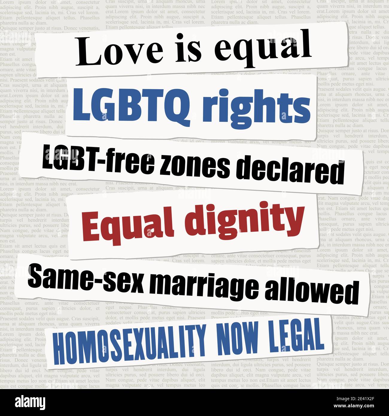 LGBTQ rights and equality. Newspaper headlines. Media titles. LGBTQ ...