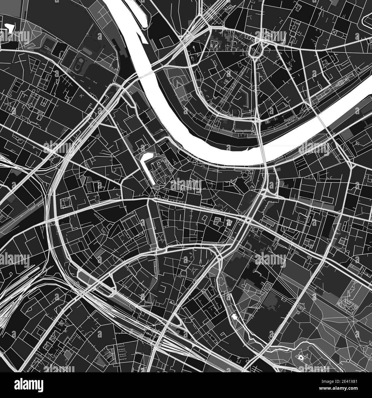 Dark vector art map of Dresden, Saxony, Germany with fine grays for ...