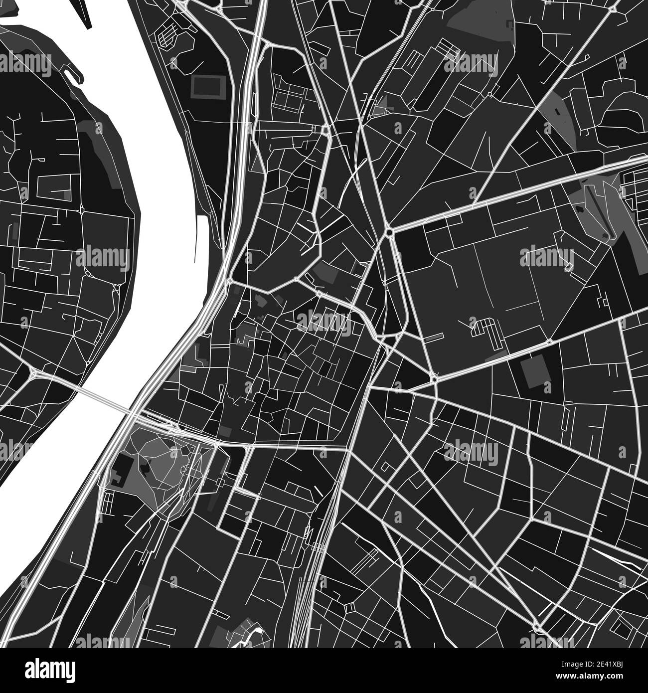 Dark vector art map of Valence, Drôme, France with fine grays for urban ...