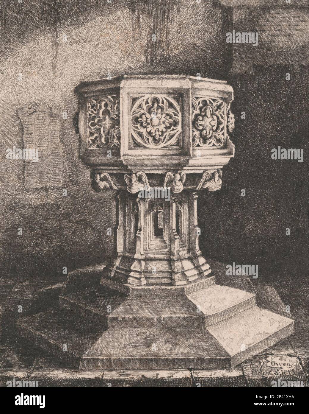 Edward Pryce Owen, 1788â€“1863, British, St. Mary's Font. Etching Stock ...