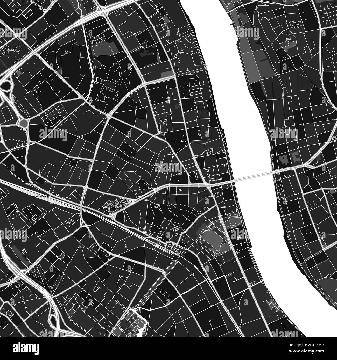 Dark vector art map of Bonn, North Rhine-Westphalia, Germany with fine ...