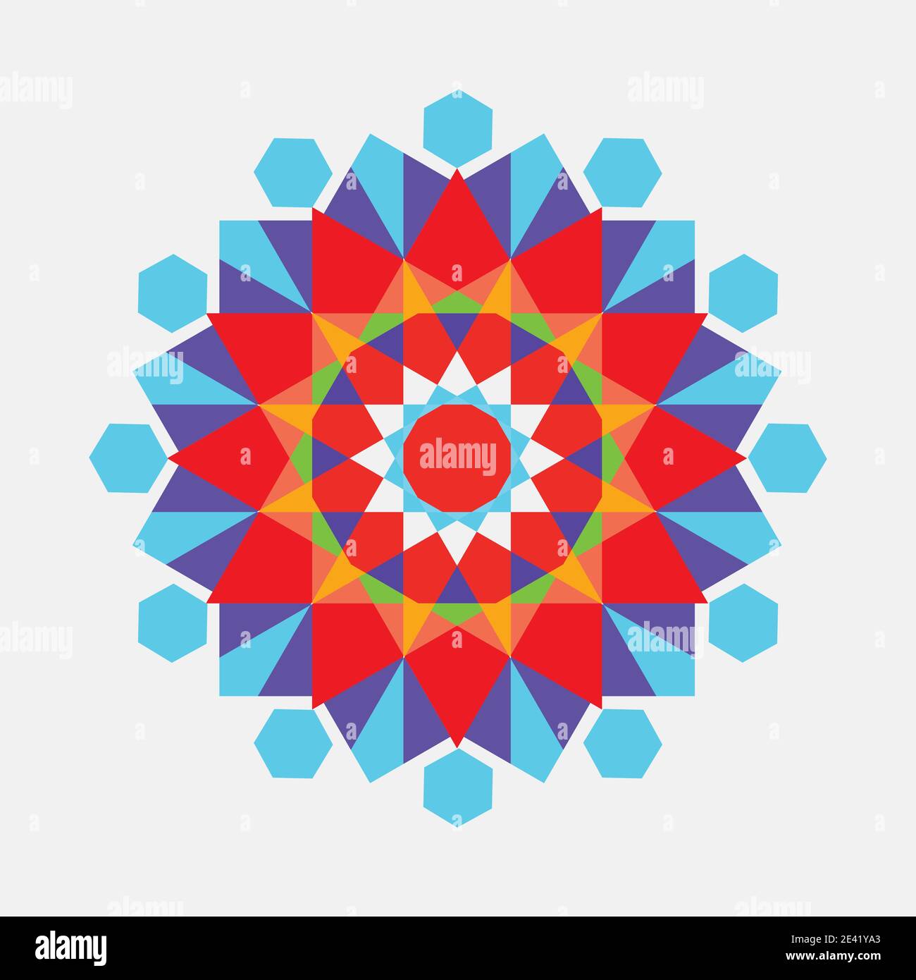Colorful geometric floral ornament. Flat and solid color Mandala ...