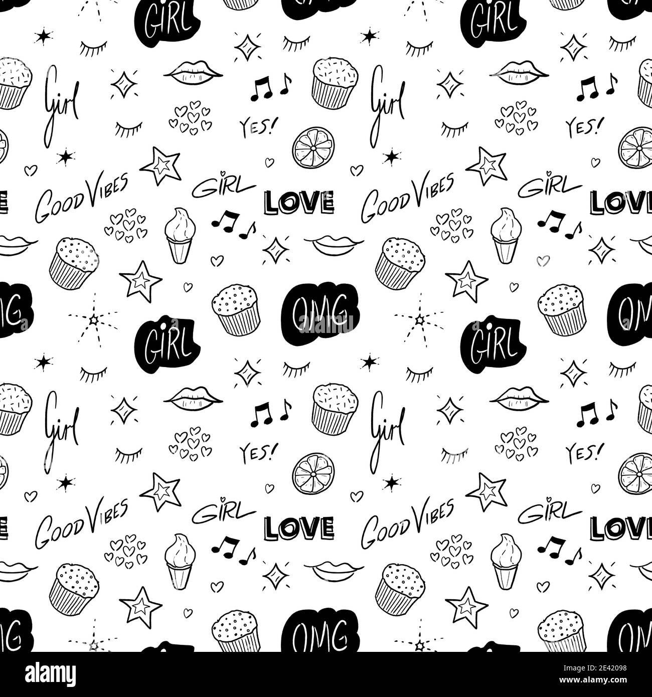 Girl power seamless vector. Feminine doodle texture pattern Stock ...