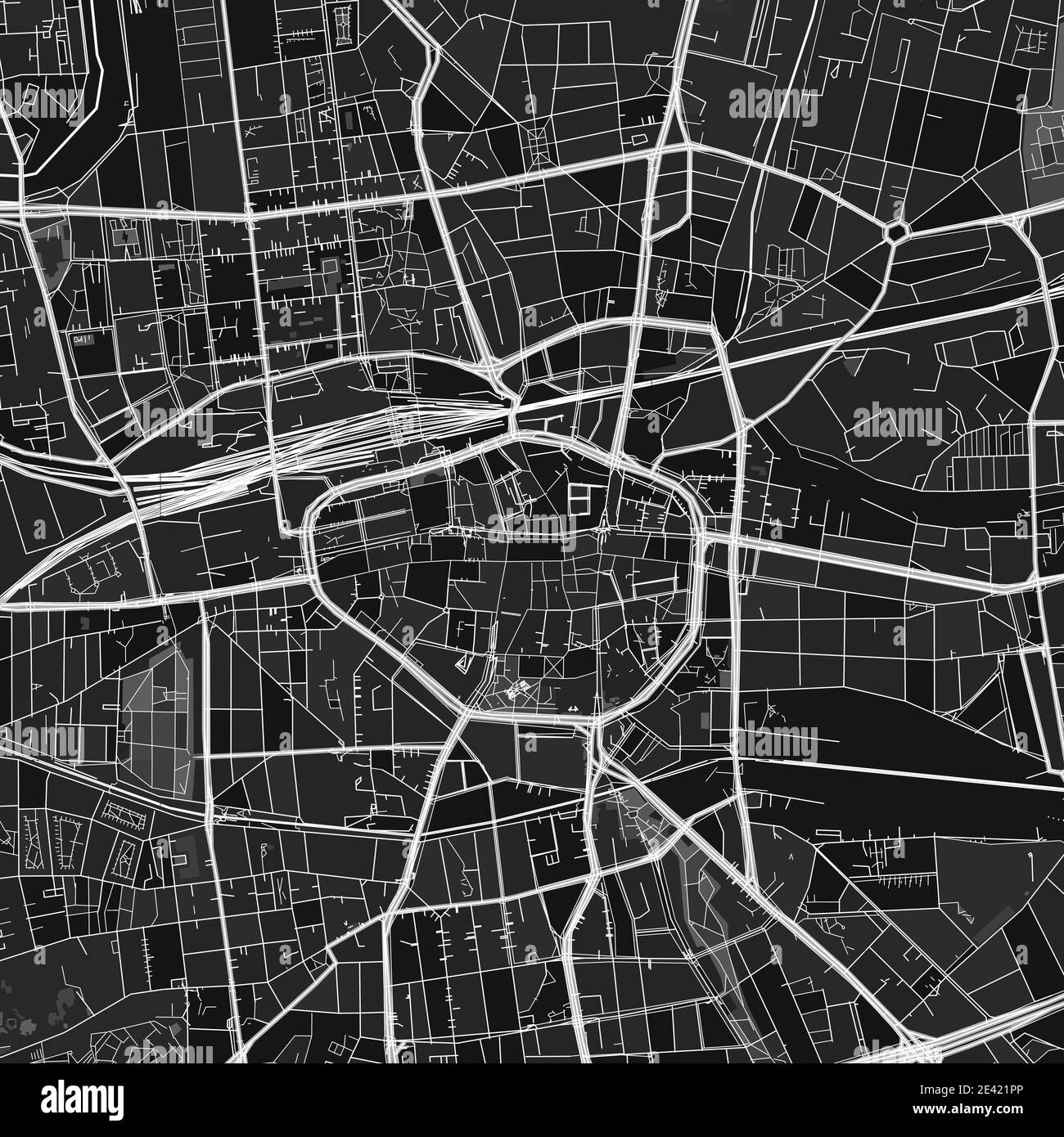 Dark vector art map of Dortmund, North Rhine-Westphalia, Germany with fine grays for urban and ...