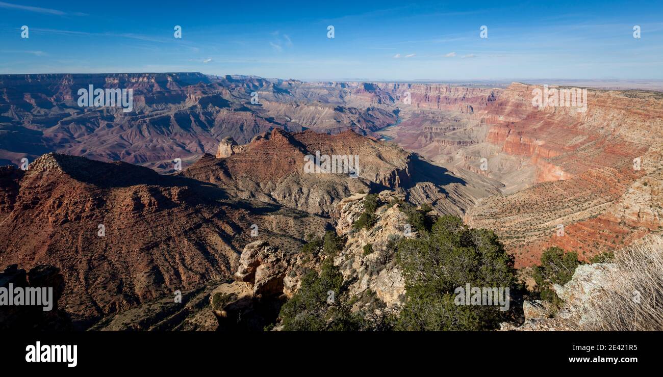 Looking from the Desert View Watchtower into the colorful landscape of ...