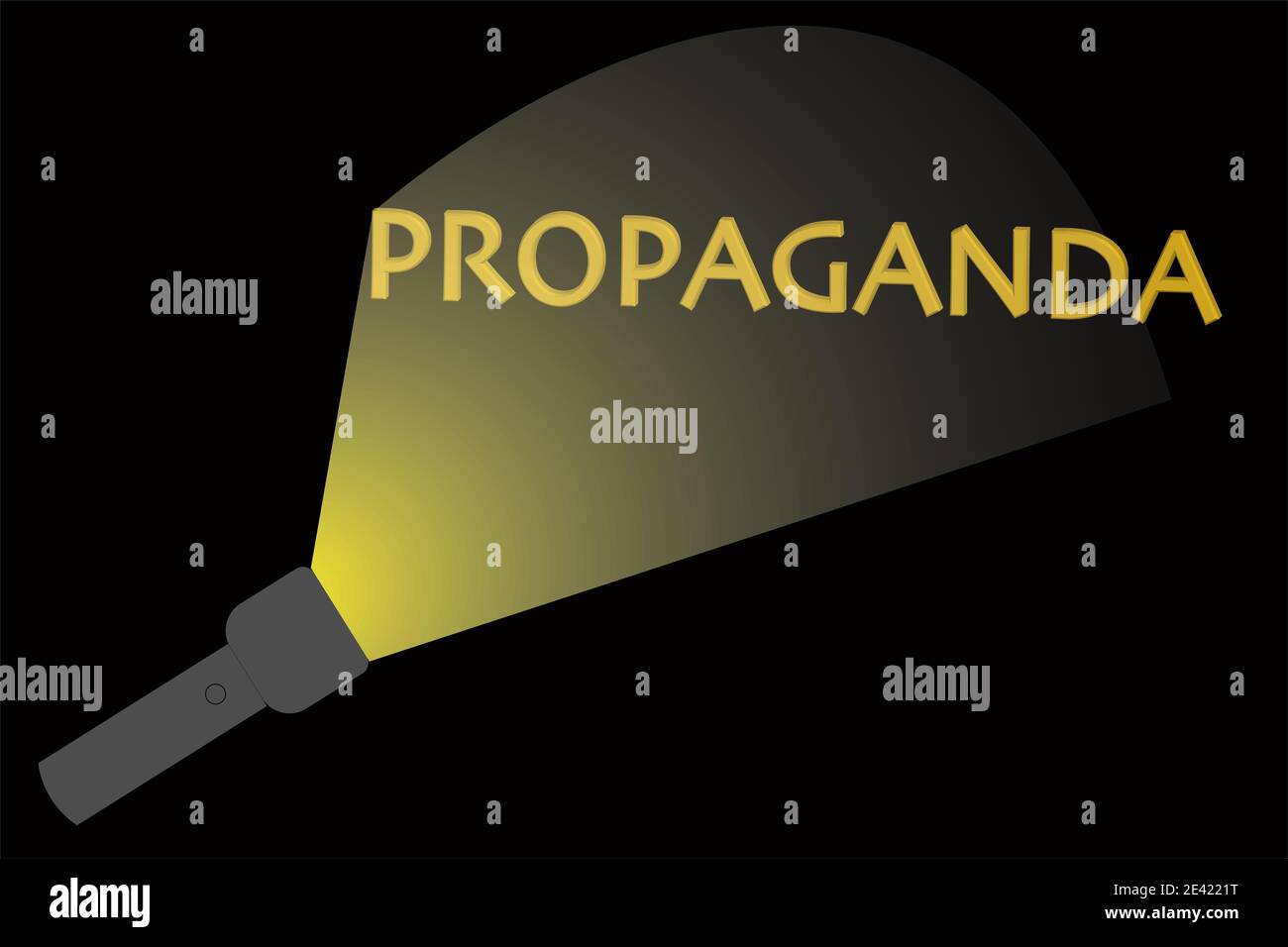 Flashlight shines light on propaganda illustration graphic concept ...
