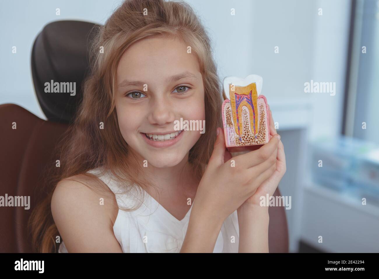 Healthy teeth, children, dental concept. Close up of a beautiful happy ...