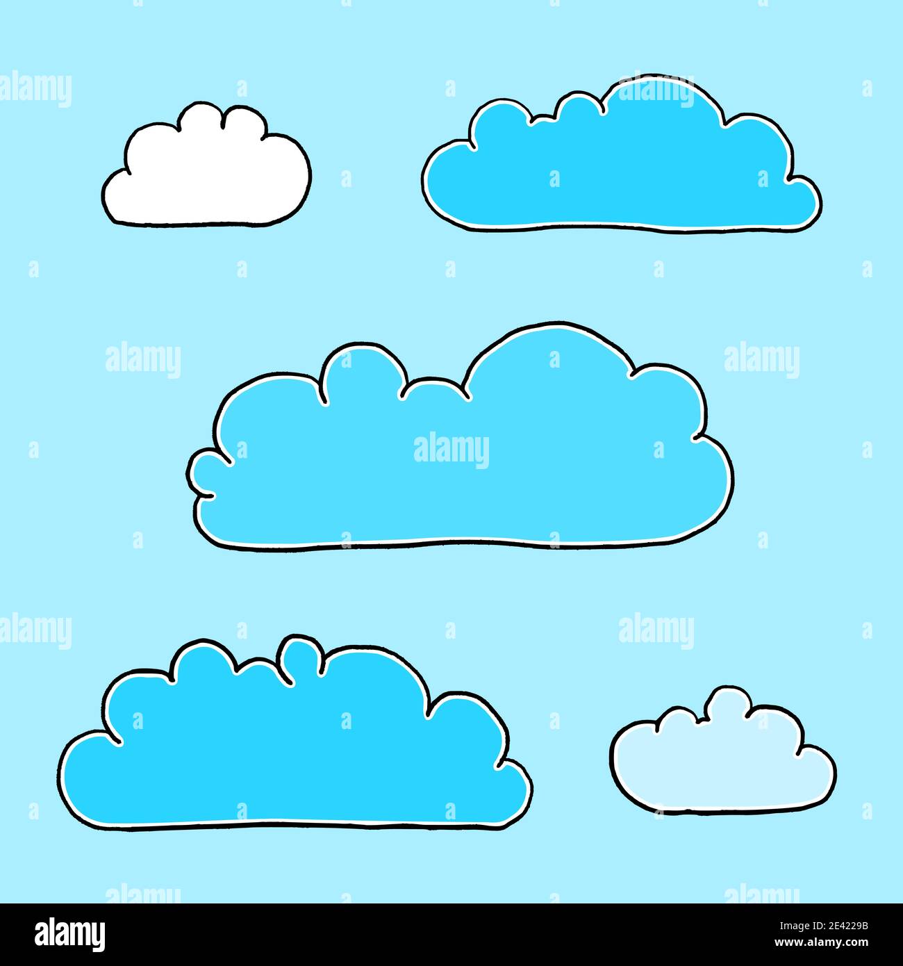 Hand drawn isolated clouds vector set. Simple cartoon style clouds ...