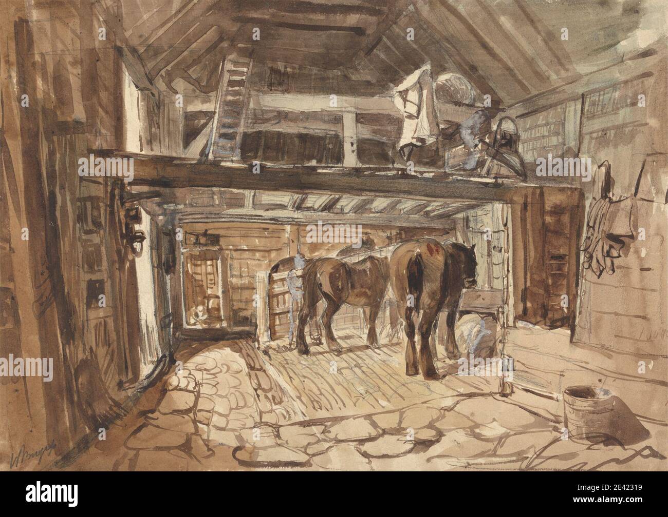 William Burgess, 1749â€“1812, British, Interior of a Stable, with Tow ...