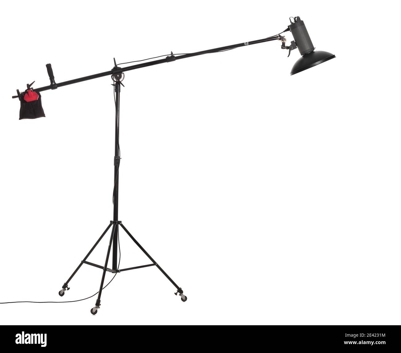 Flash light with beauty dish on boom stand with wheels. Studio lighting ...