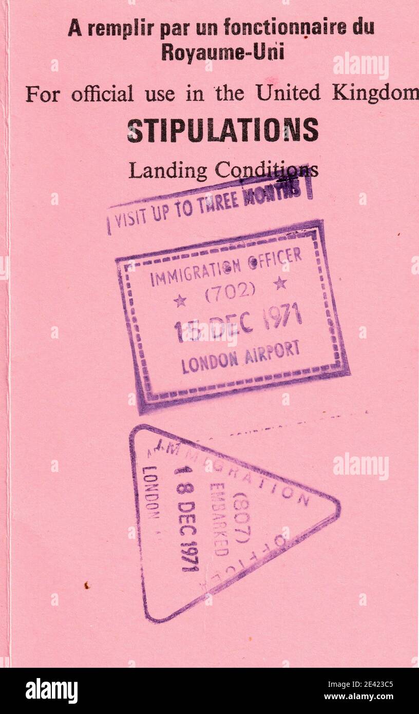 Visito'rs Card, England, 1971 Stock Photo - Alamy