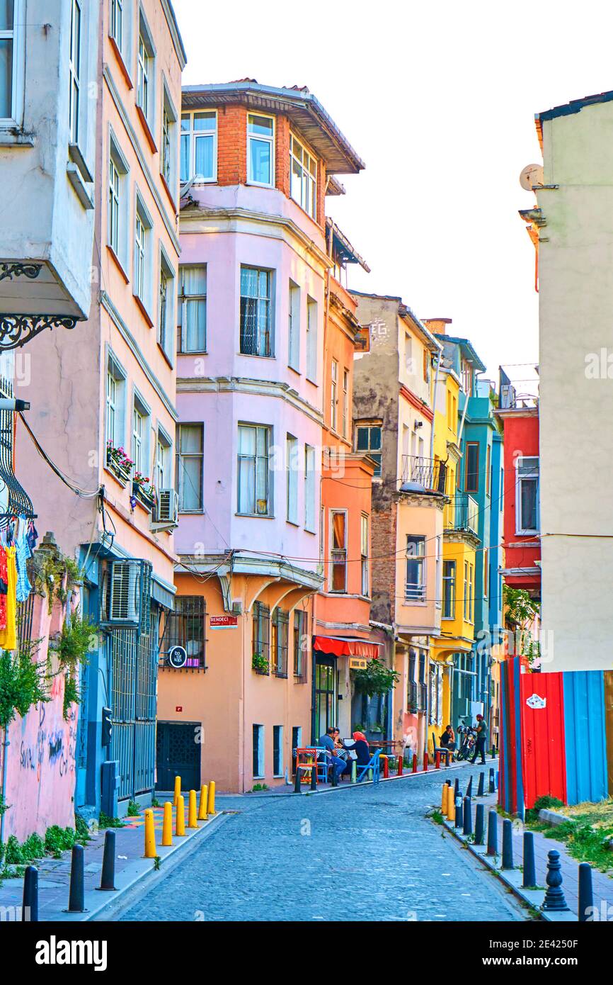 Bright colorful old houses and cozy streets of jewish district in ...