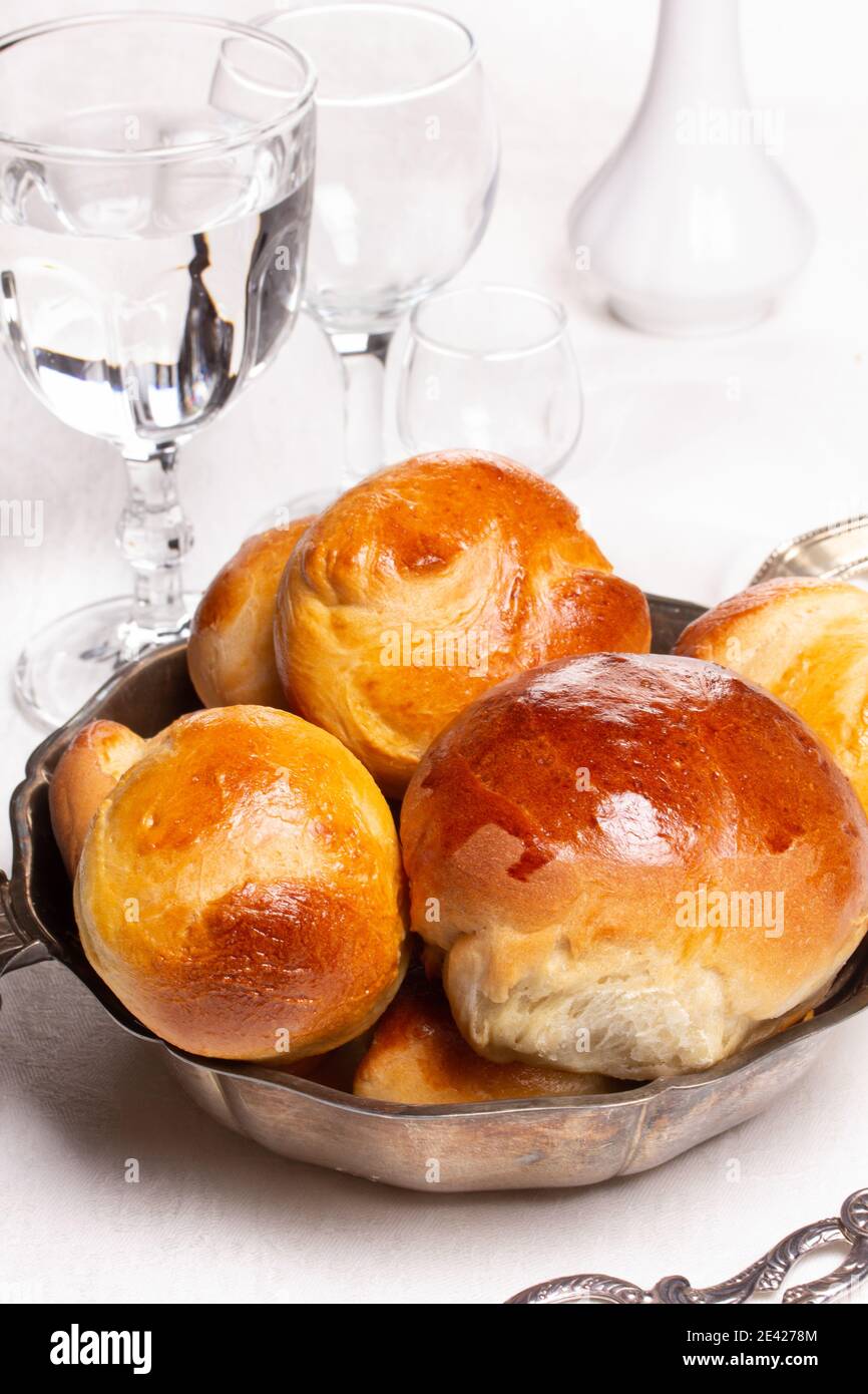 Homemade fresh wheat flour pastries on the white table Stock Photo - Alamy