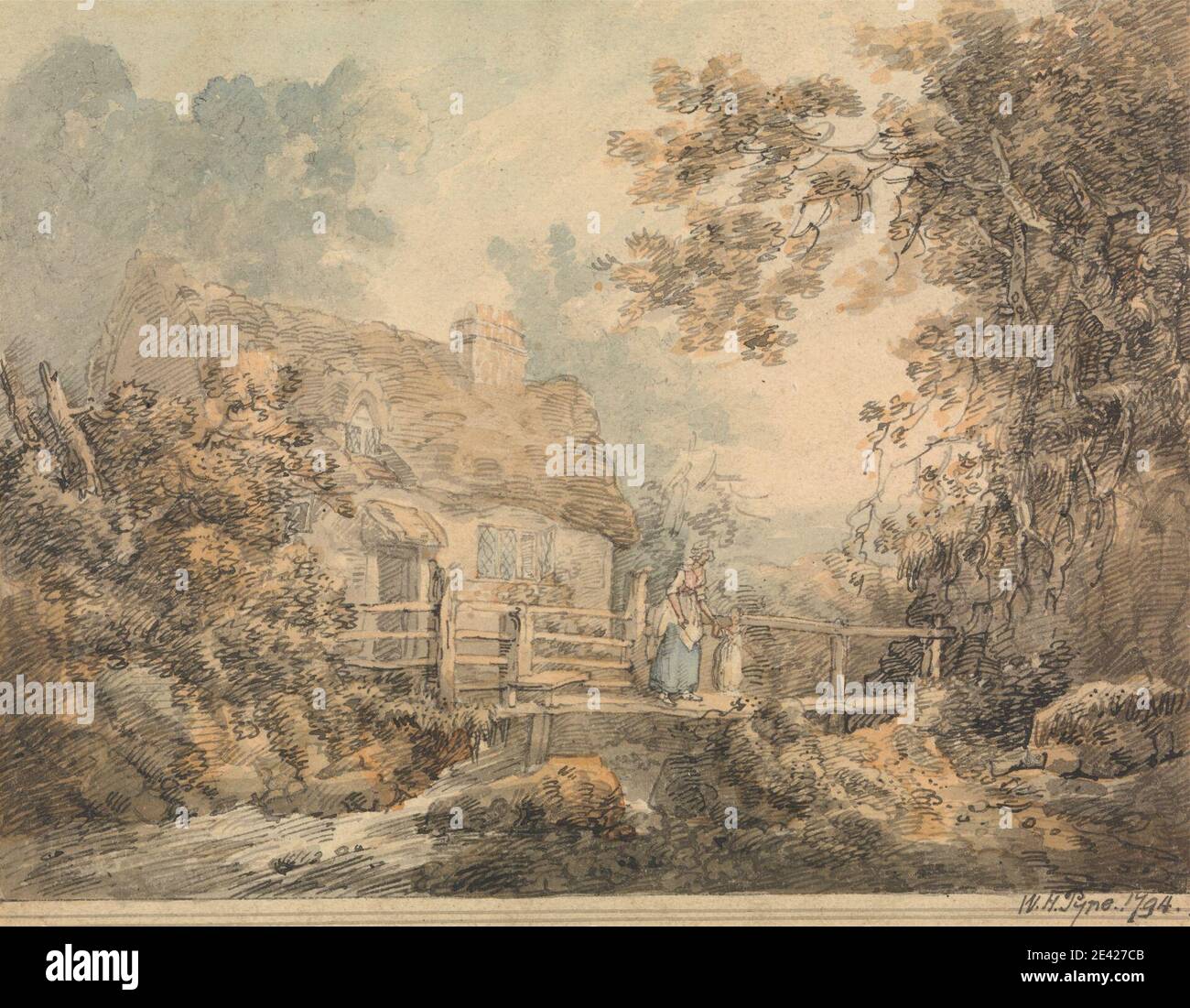 William Henry Pyne, 1769â€“1843, British, Cottage and Foot Bridge, 1794 ...