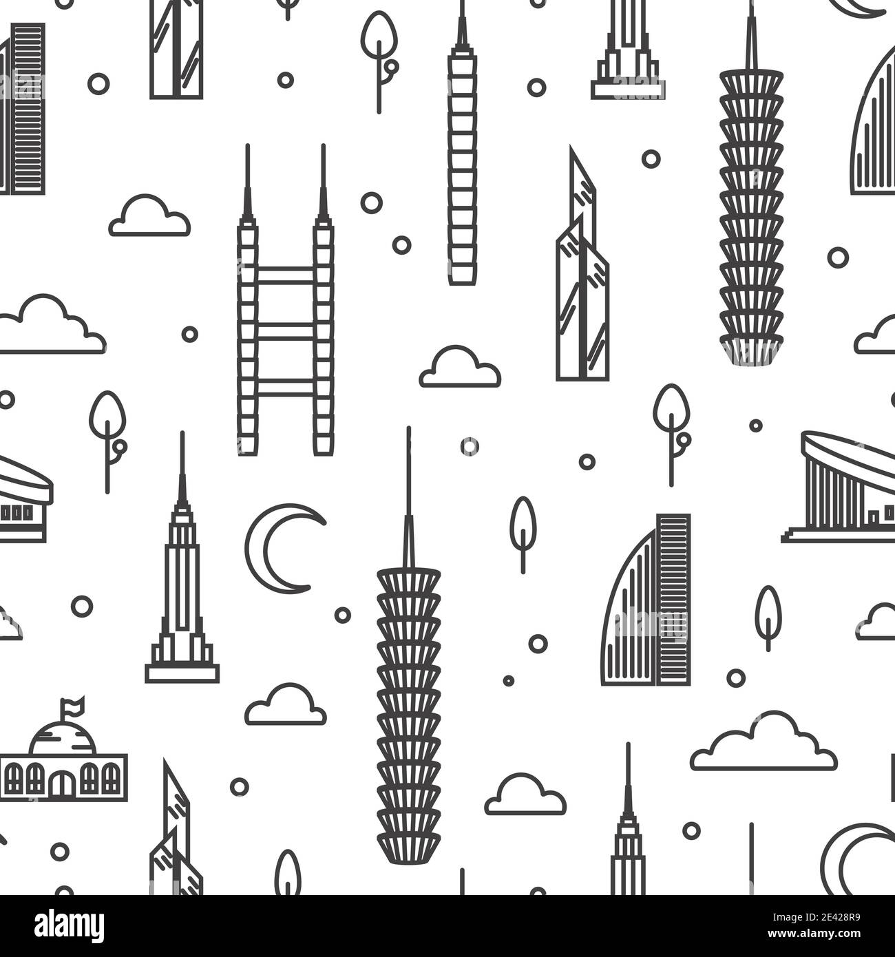 Skyscrapers simple line seamless pattern isolated on white. Vector ...
