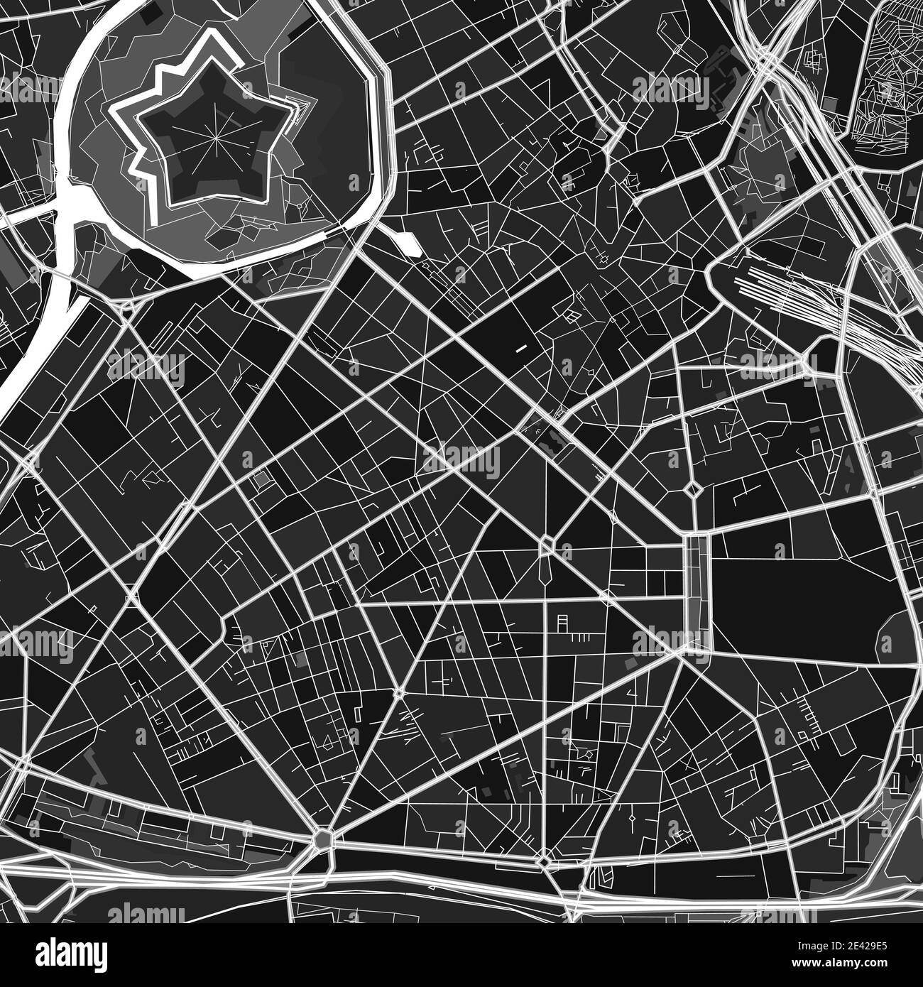 Dark vector art map of Lille, Nord, France with fine grays for urban ...