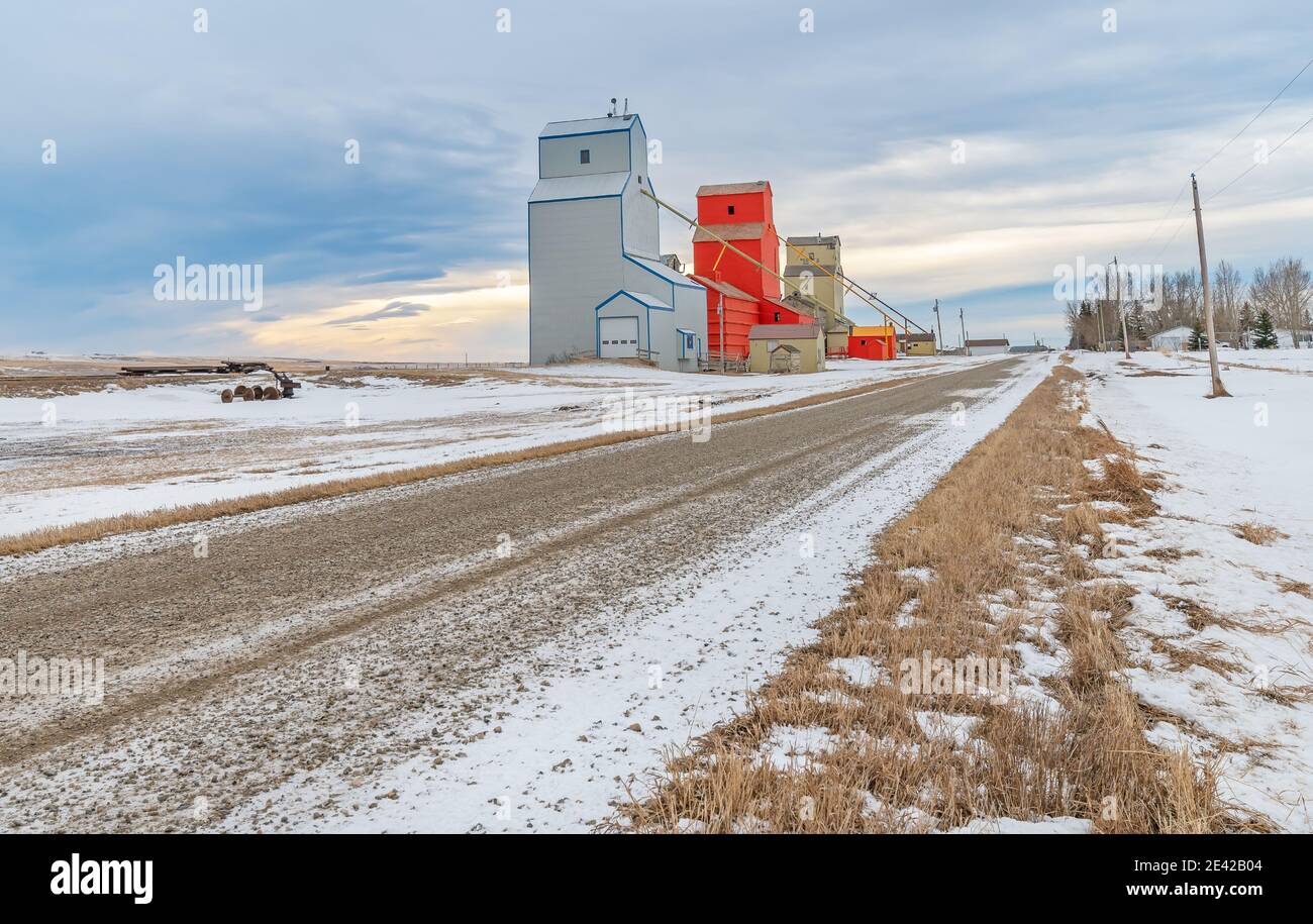 Abandoned grain elevators at Mossleigh, Alberta, Canada Stock Photo - Alamy