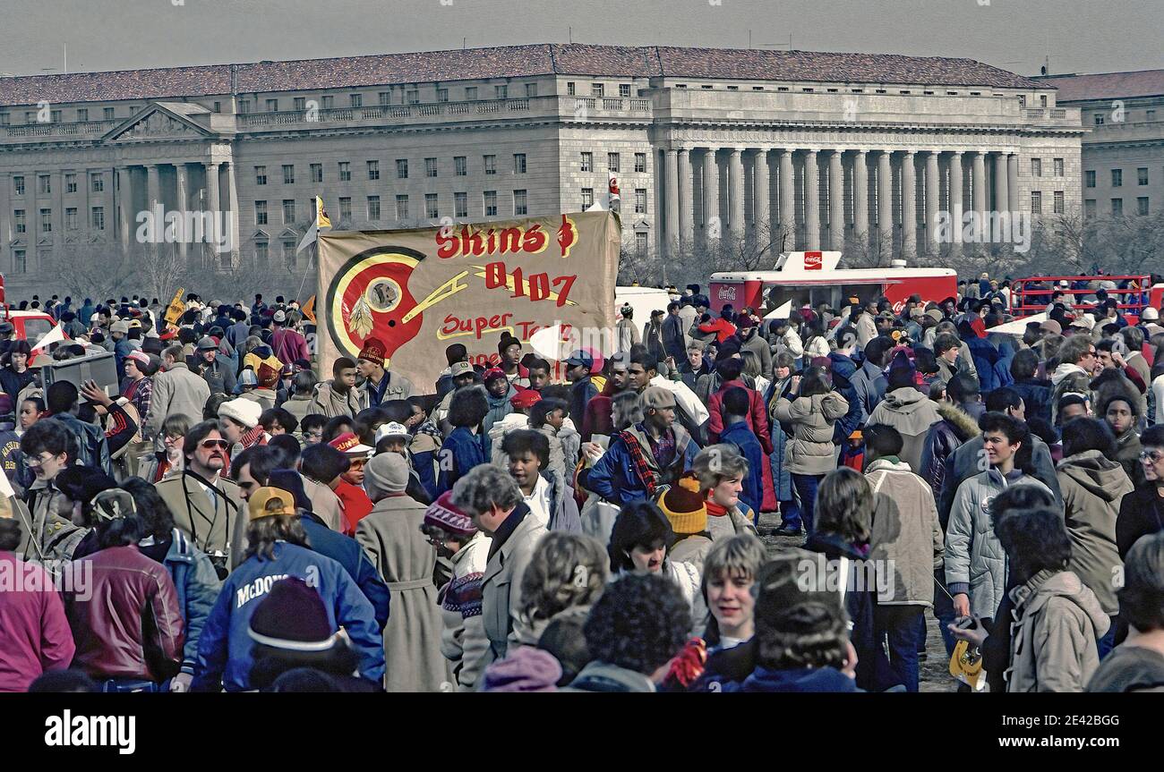 Washington, DC. USA, January 21, 1984 Crowd of loyal Redskin fans at ...