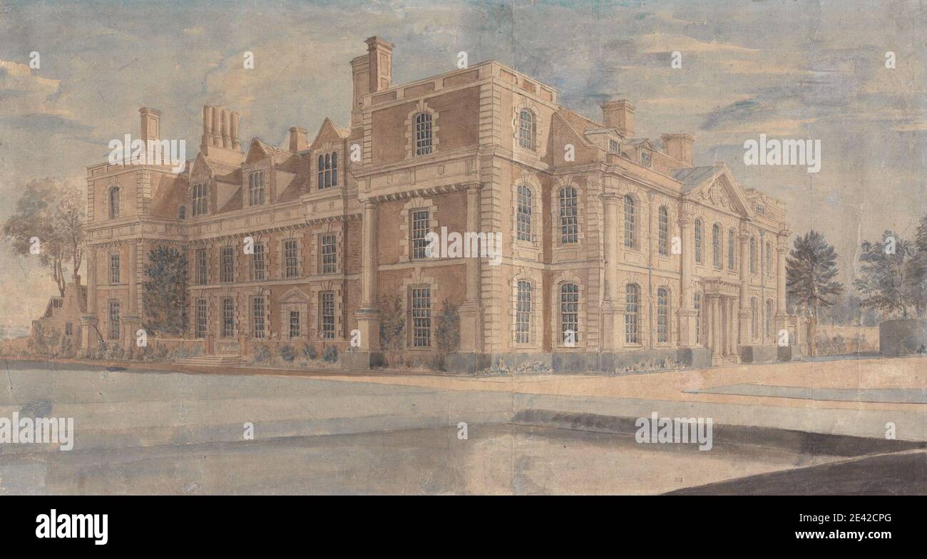 unknown artist, Hill Hall, Essex, ca. 1780. Pen and ink and watercolor ...
