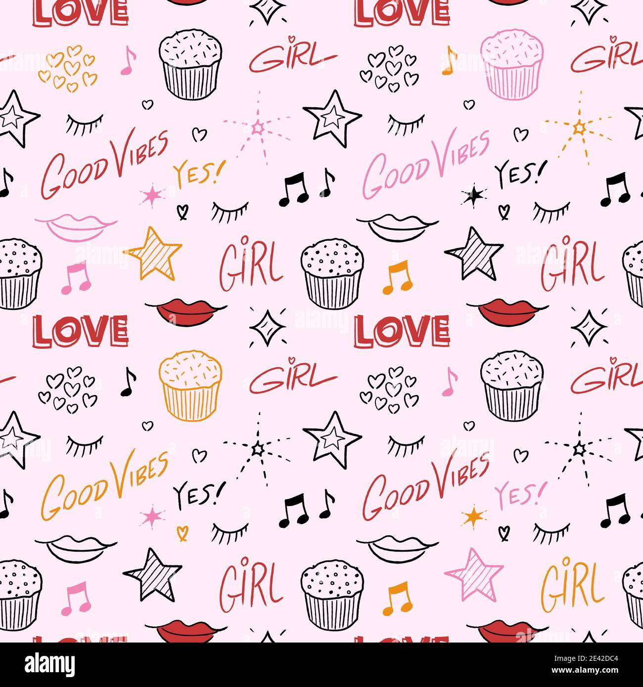Vector fashion pattern. Feminine seamless texture design. Girl power ...