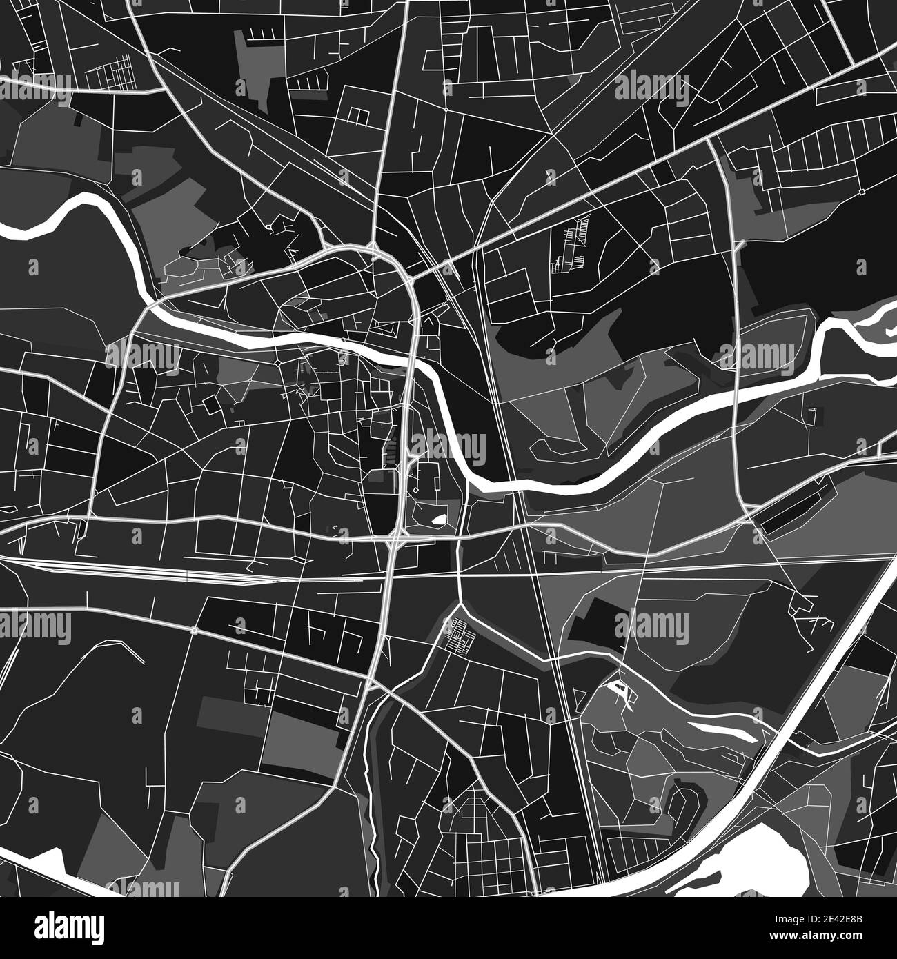 Dark vector art map of Lunen, North Rhine-Westphalia, Germany with fine ...