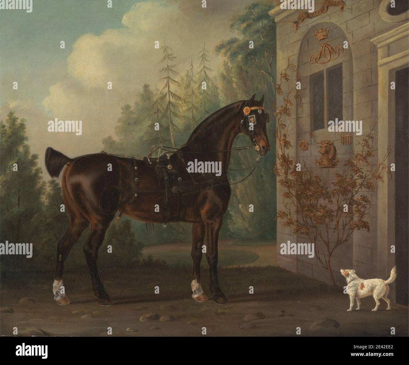 Lord abergavennys dark bay carriage horse with a terrier hi-res stock ...