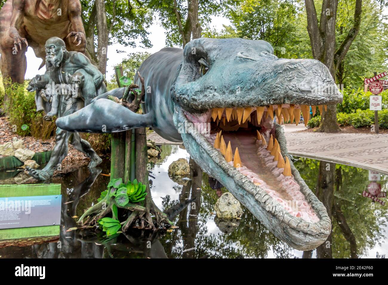 Aalborg, Denmark - 25 Jul 2020: A mosasaur with an open mouth, large ...