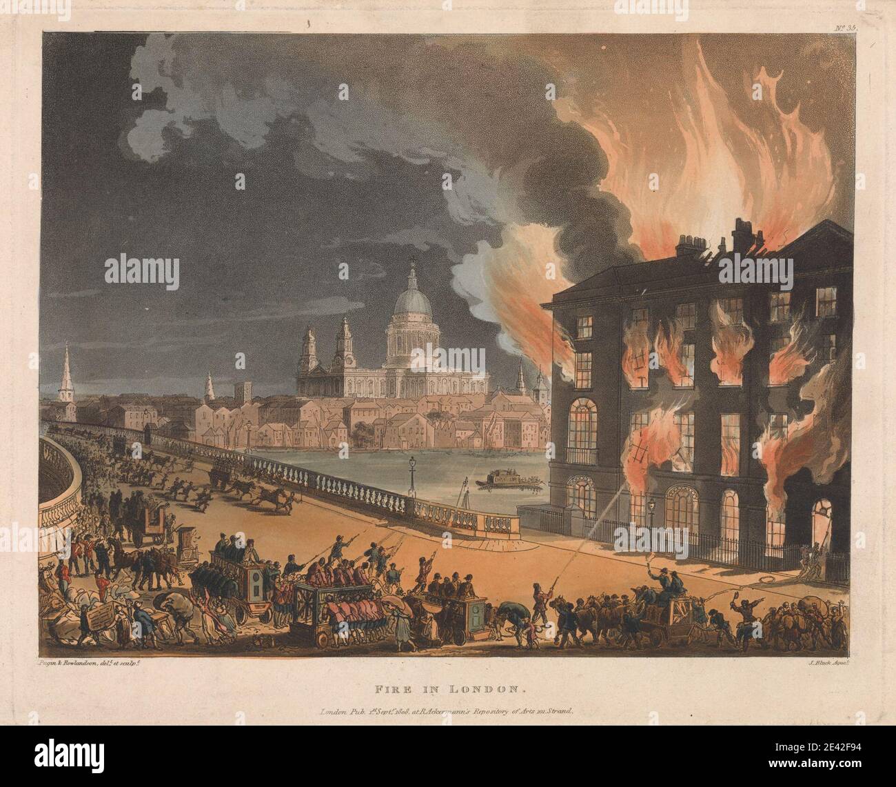 John Bluck, active 1791â€“1831, British, Fire in London, 1808. Aquatint ...