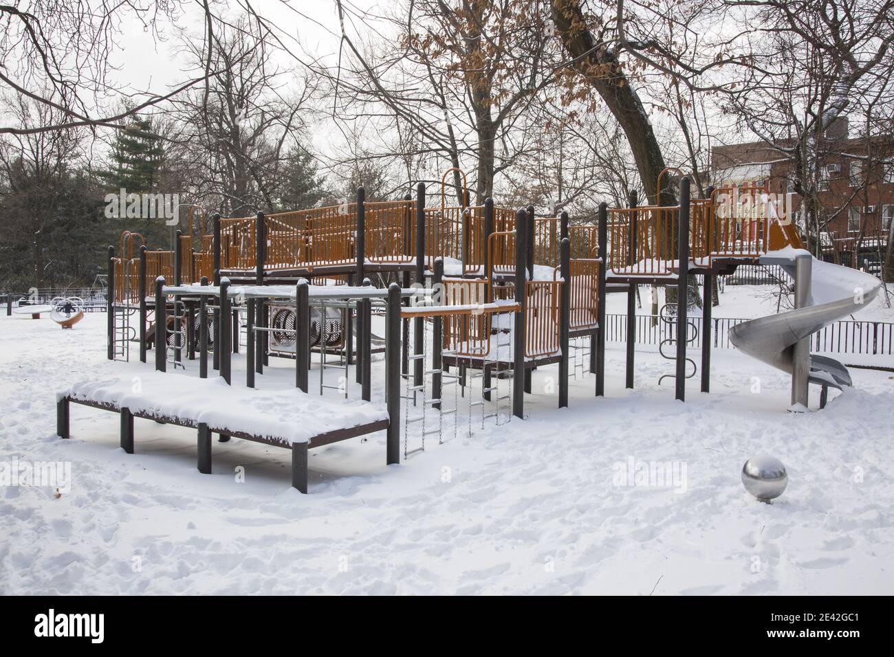 Snowcovered Vanderbilt Playground in Prospect Park, Brooklyn, New York ...