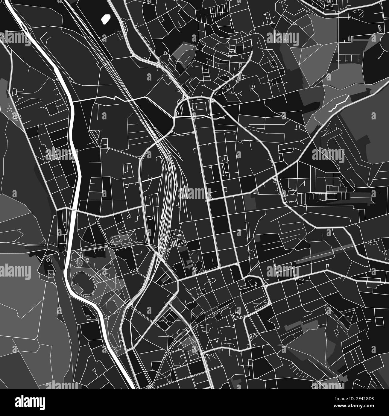 Dark vector art map of Gera, Thuringia, Germany with fine grays for ...