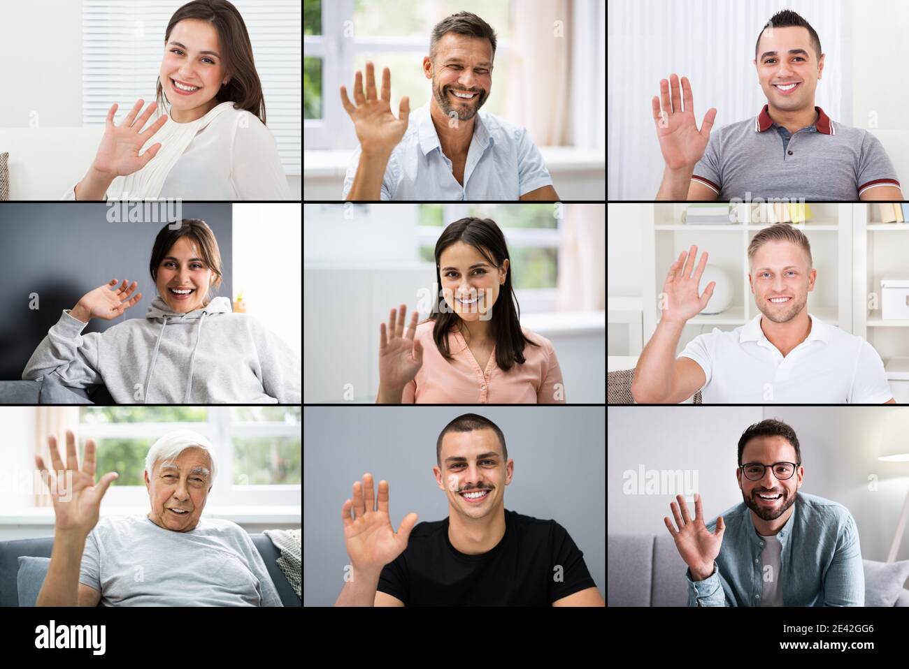 Online Video Conferencing Call Waving Hand Group Chat Screen Stock ...