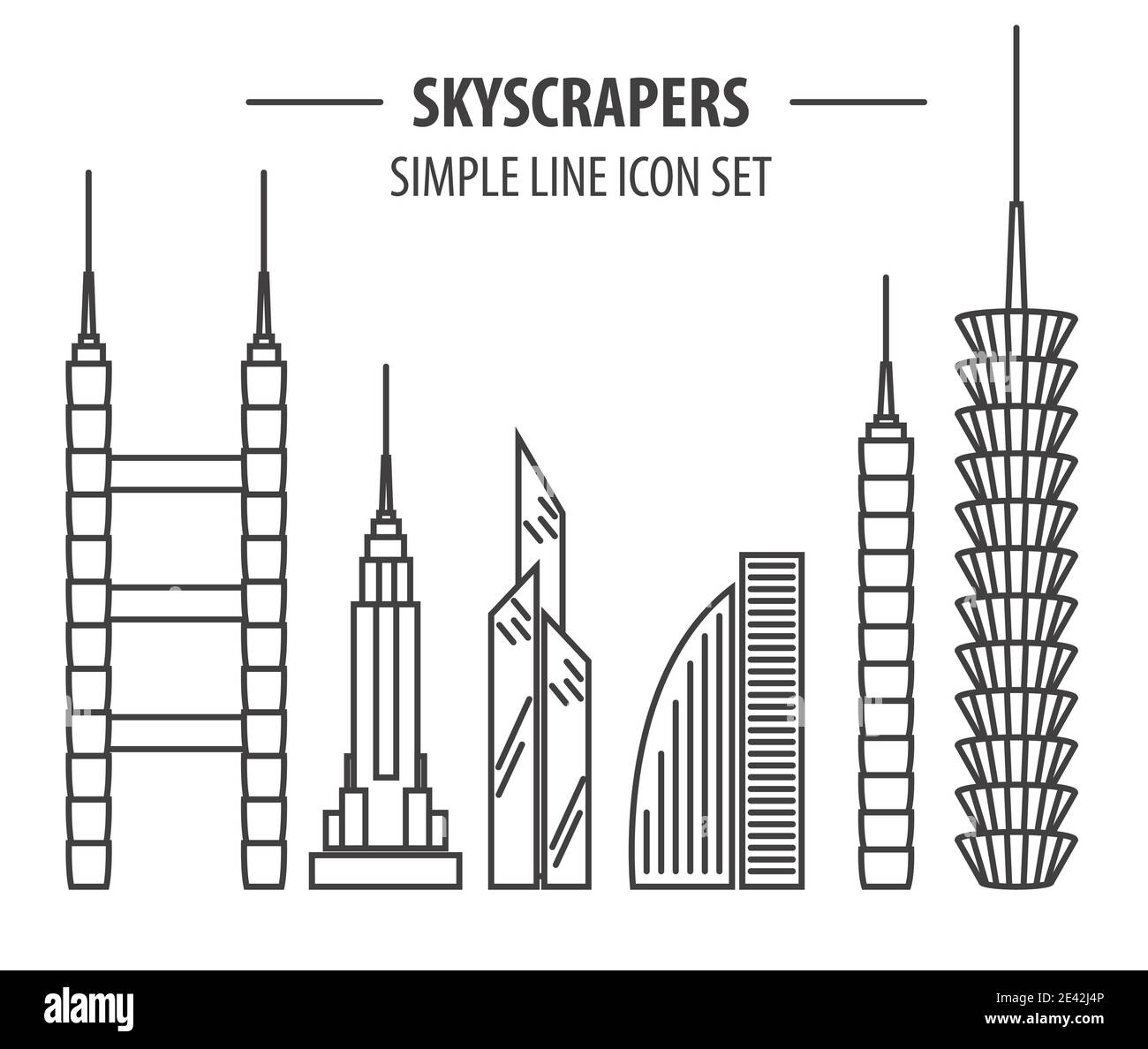 Skyscrapers simple line icon set isolated on white. Vector illustration ...