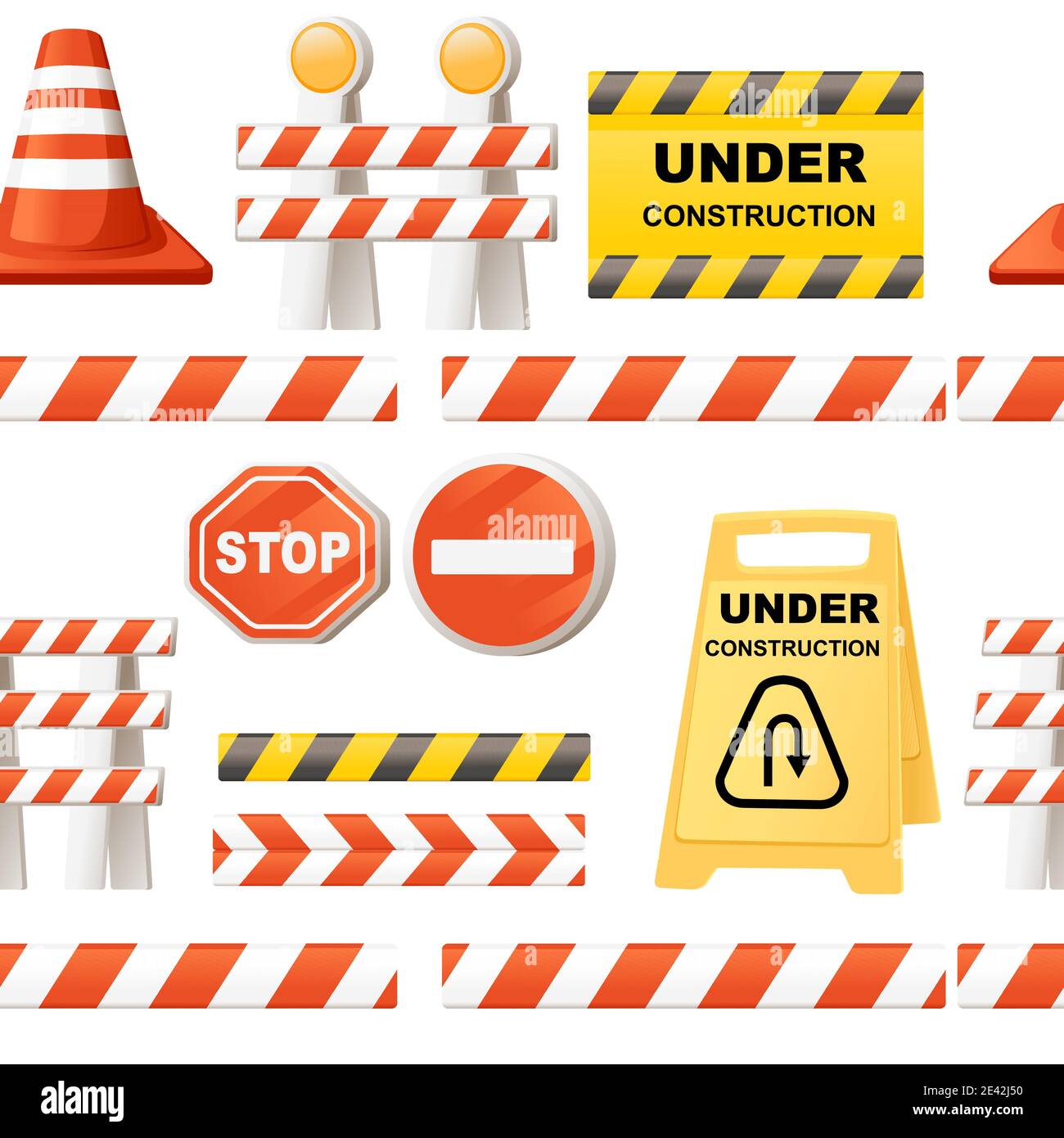 Seamless pattern of different Under construction sign with red ribbon ...