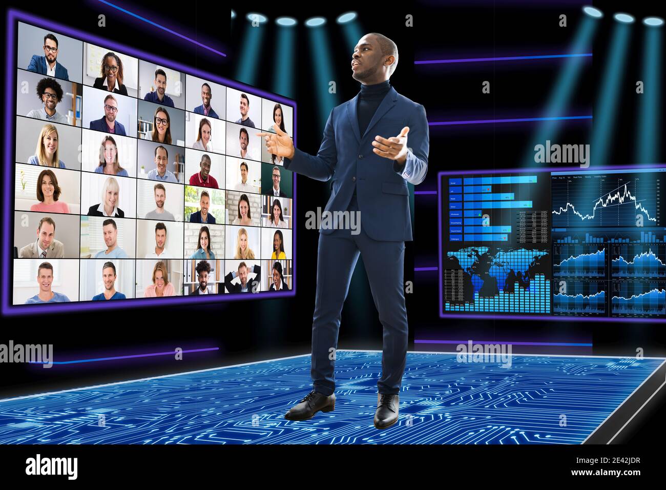 Virtual Video Conference Webinar Call. African Business Man Stock Photo ...