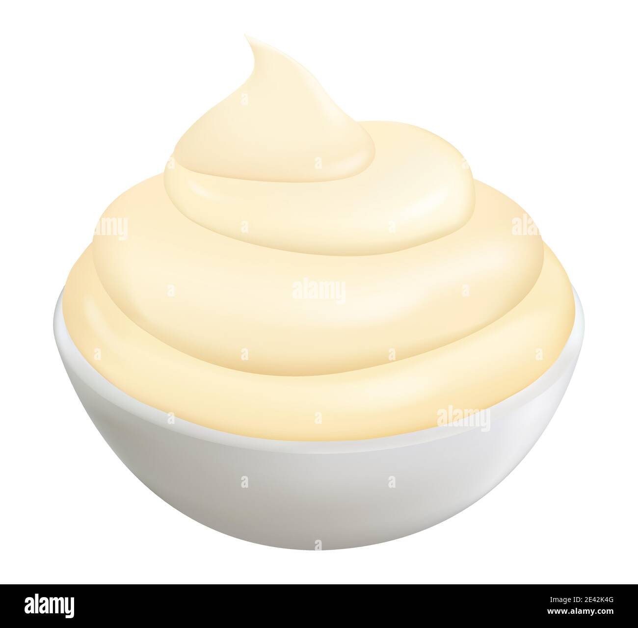 Realistic 3d mayonnaise in small round bowl. Creamy sauce isolated on ...