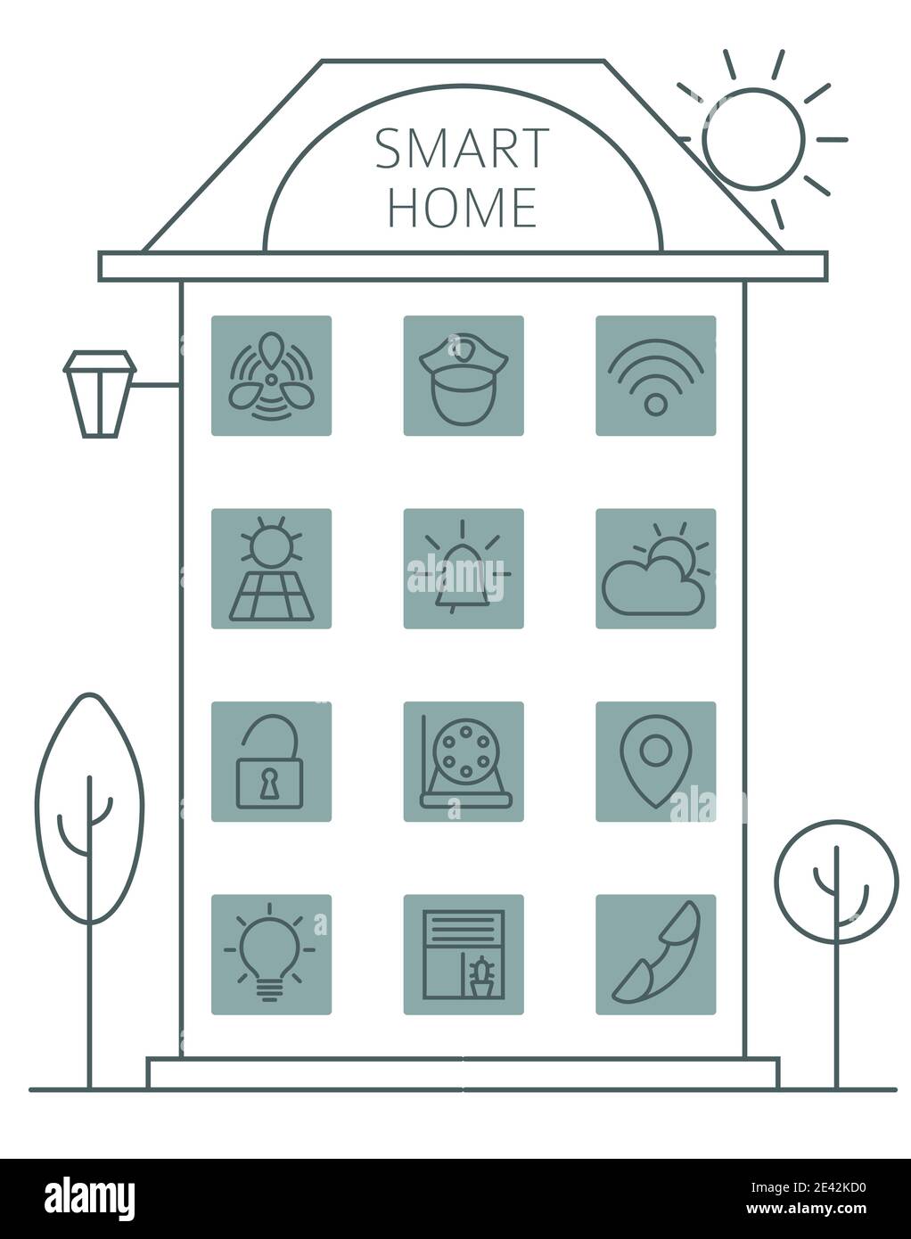 Smart home control icons set vector technology network hi-res stock ...